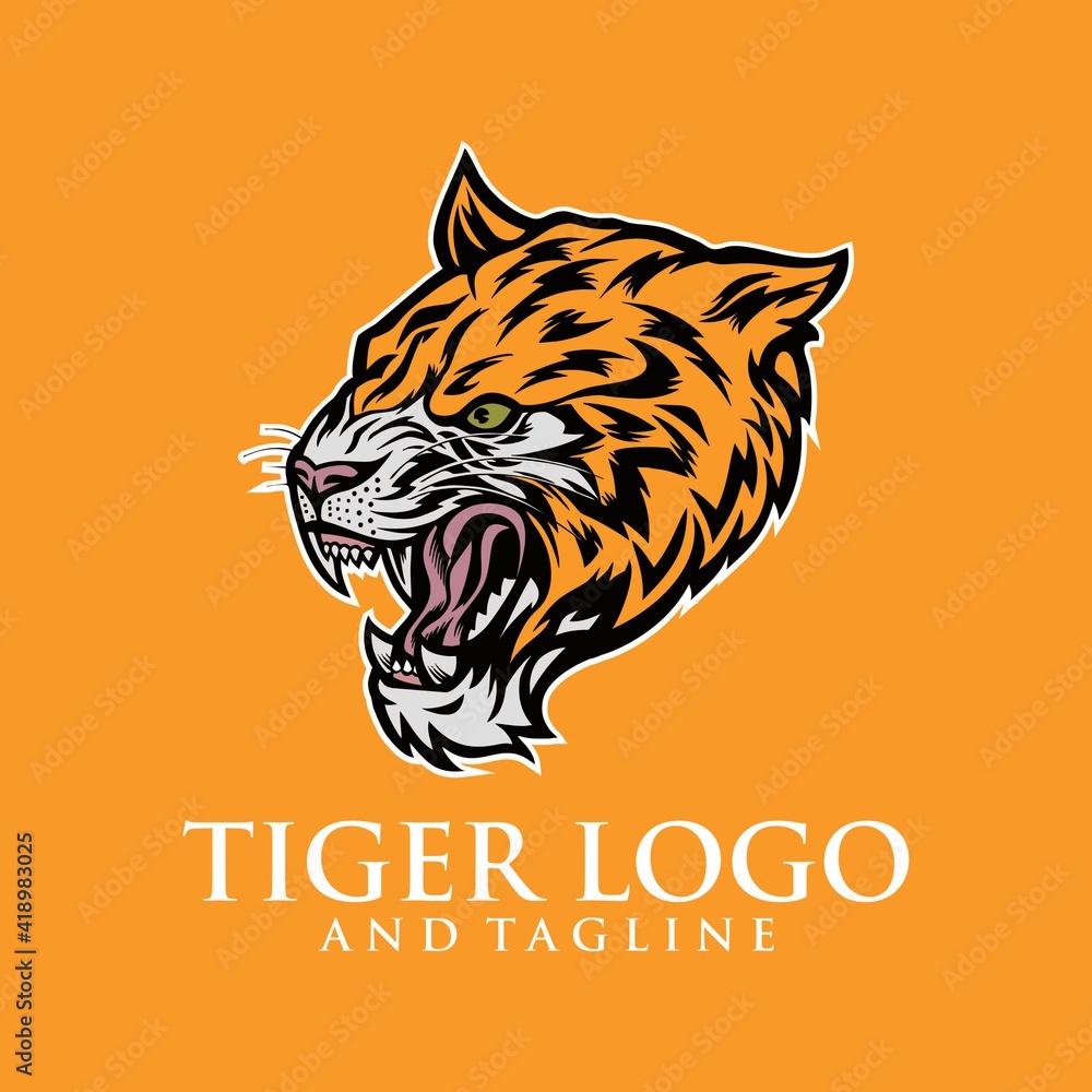 Angry tiger face, isolated on white background, suitable as logo or ...