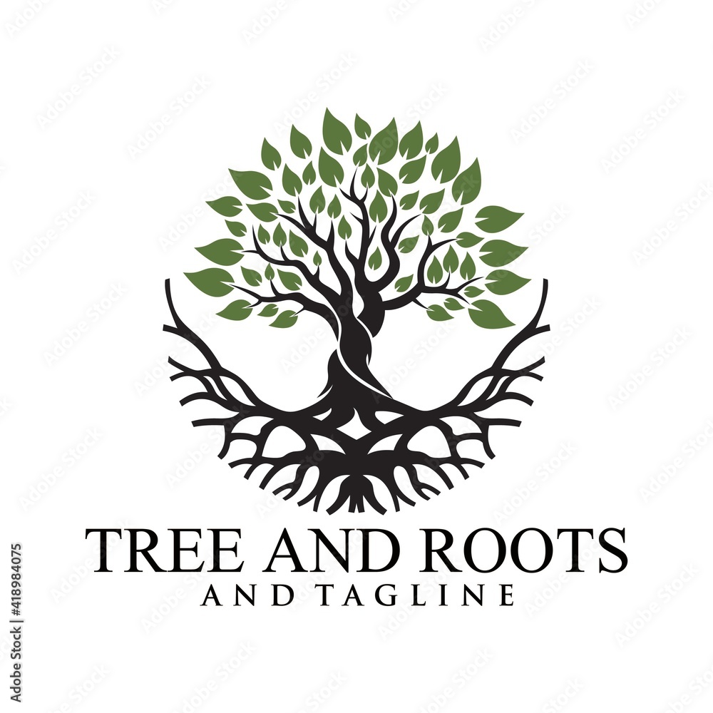 Root Of The Tree logo illustration. Vector silhouette of a tree ...