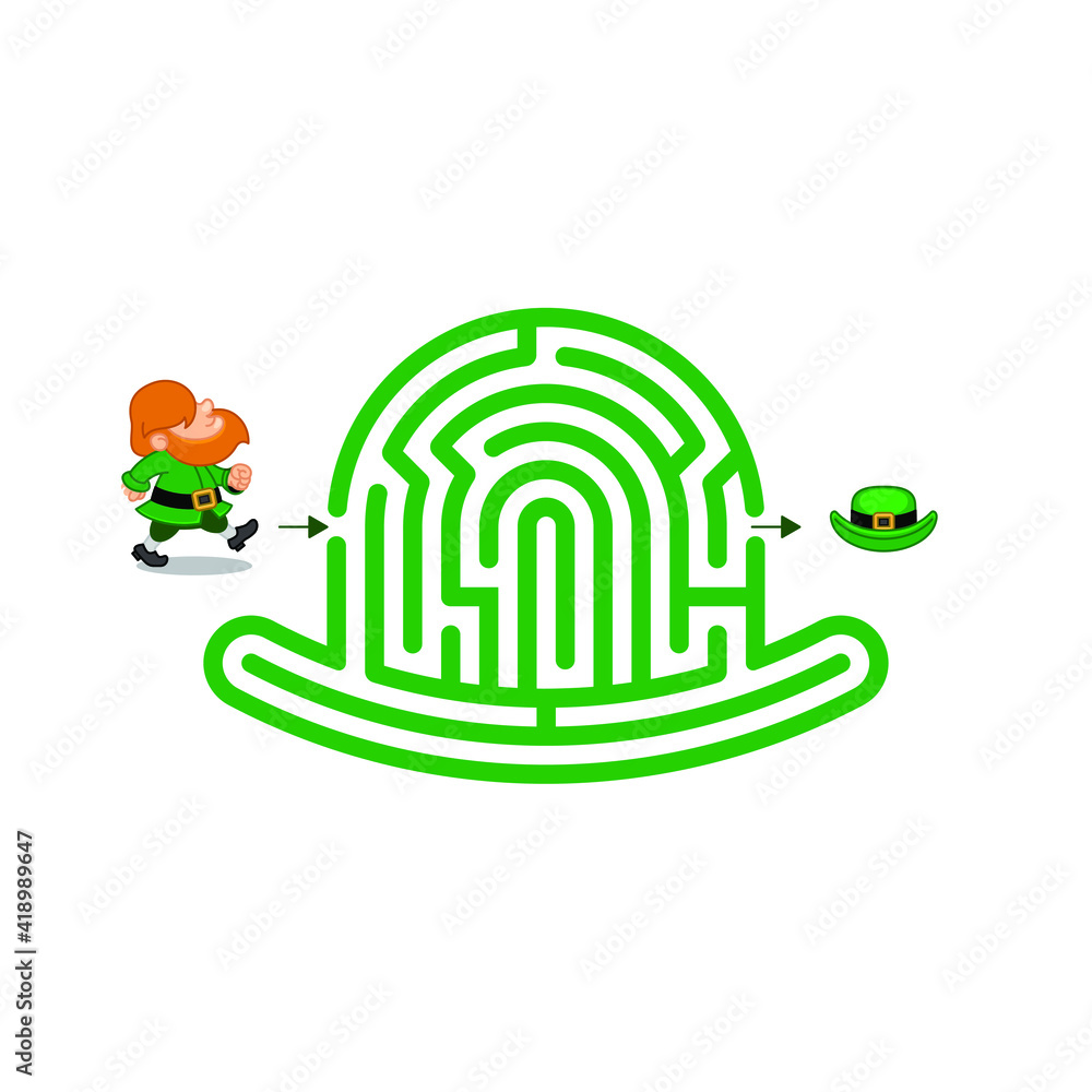 Abstract maze hat. St. Patrick's Day. Help the leprechaun find cap ...