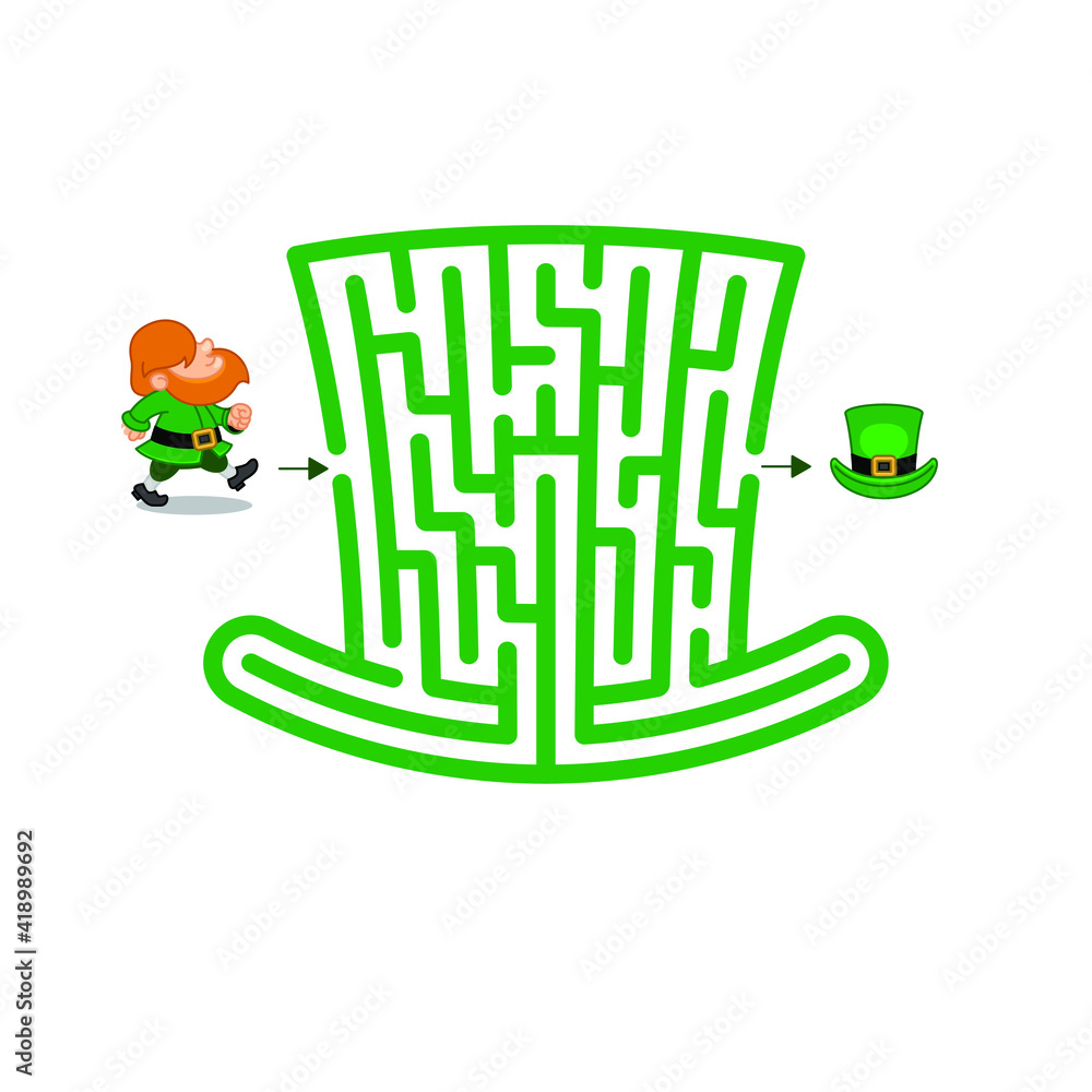 Abstract maze hat. St. Patrick's Day. Help the leprechaun find cap ...