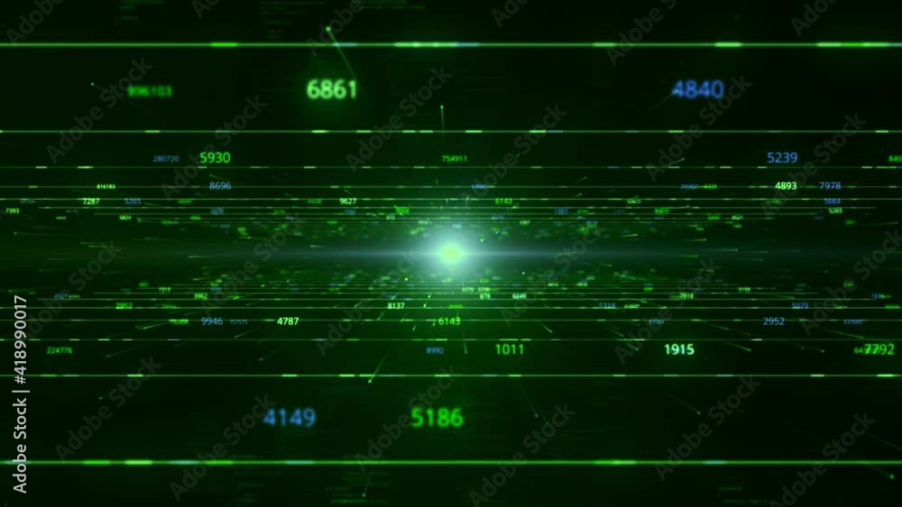 Virtual space in matrix with flying numbers and light. Animation ...