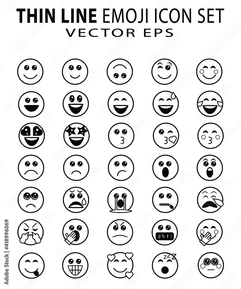 Cute thin line emoji set on white background. Royalty free and fully ...