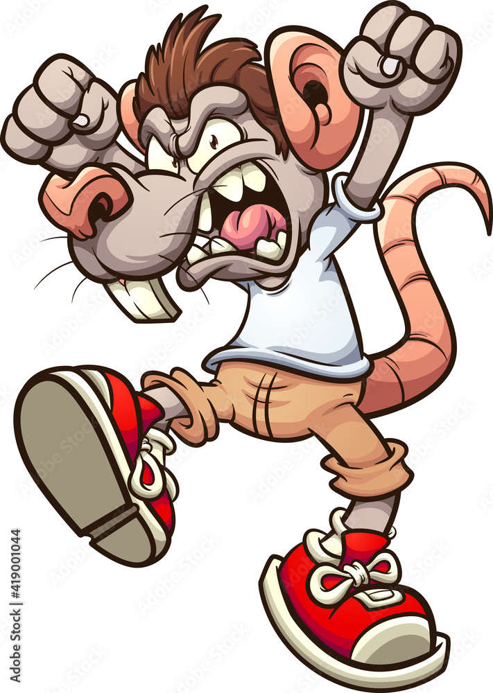 Rat boy screaming angrily with arms up. Vector clip art illustration ...