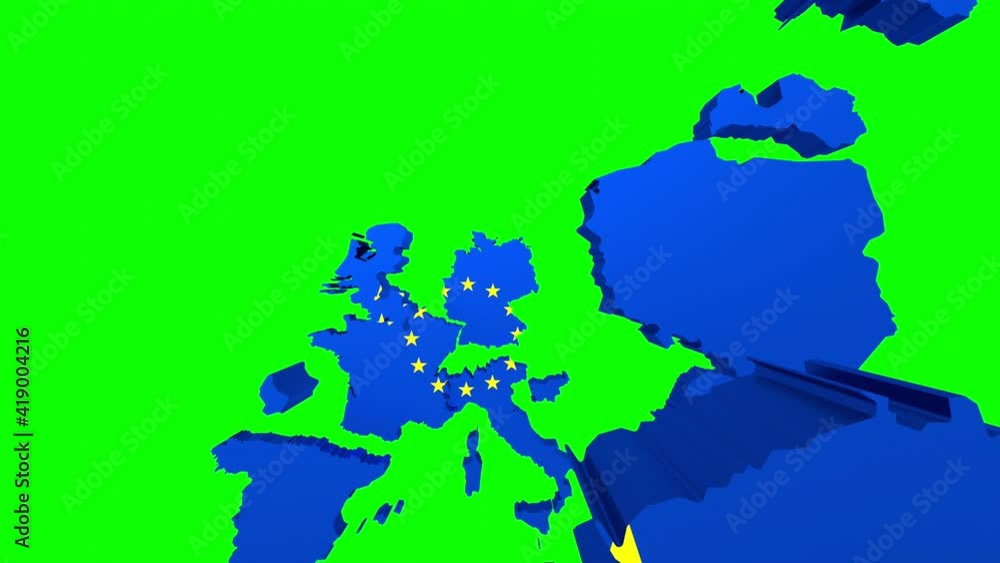 European Union - map and flag, countries isolated on green background ...