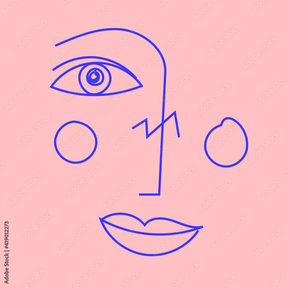 Continuous one line drawn face. Abstract minimal portrait. Woman face ...