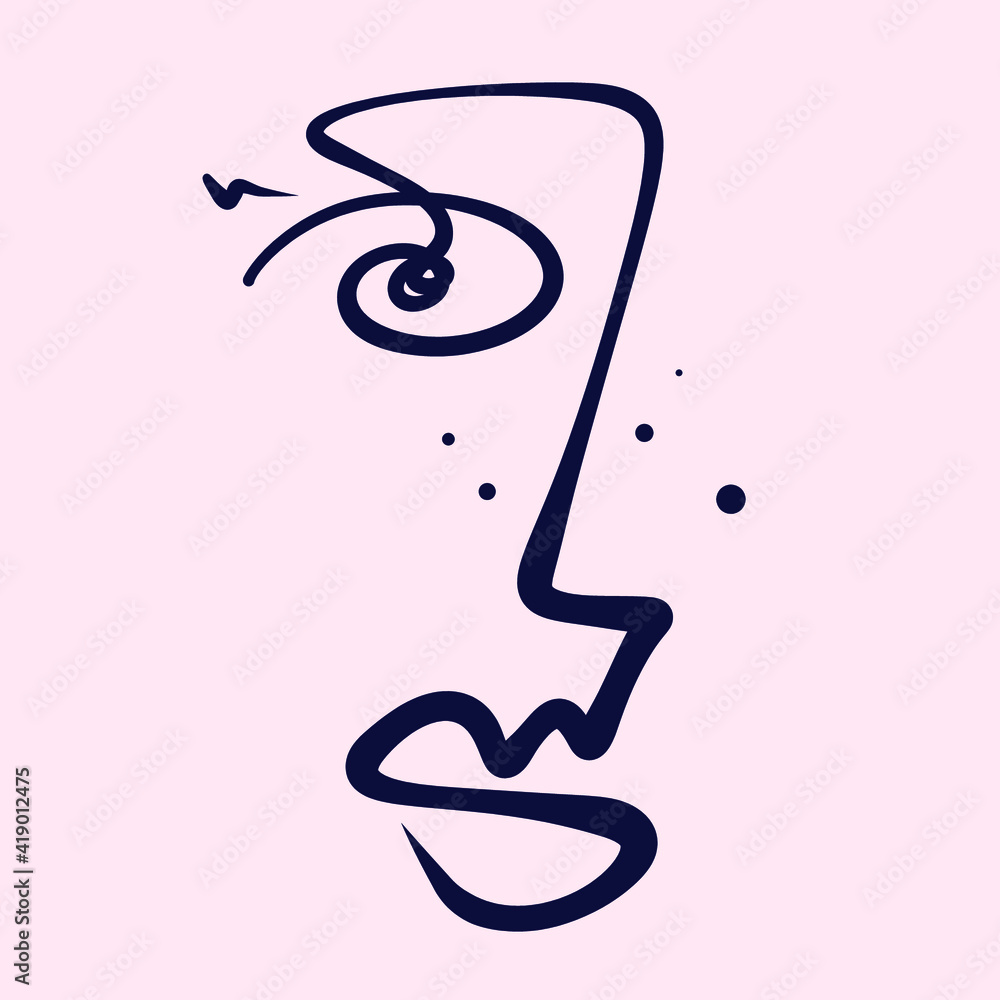Continuous one line drawn face. Abstract minimal portrait. Woman face ...