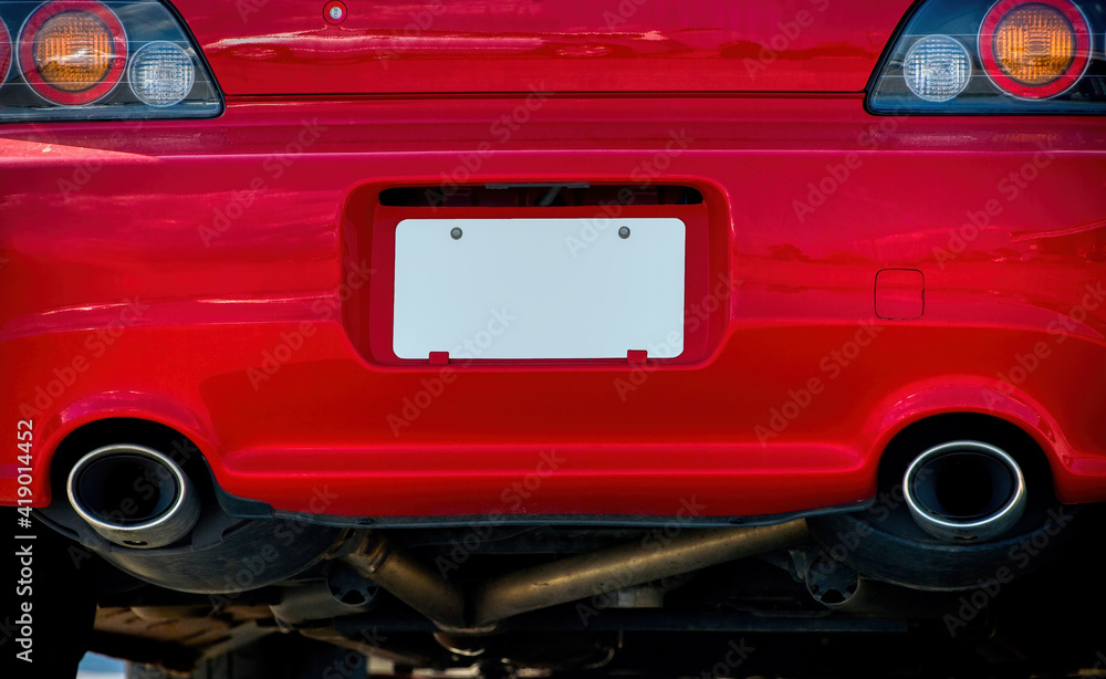 Blank White License Plate On Red Car Bumper REVISED Stock Photo | Adobe ...