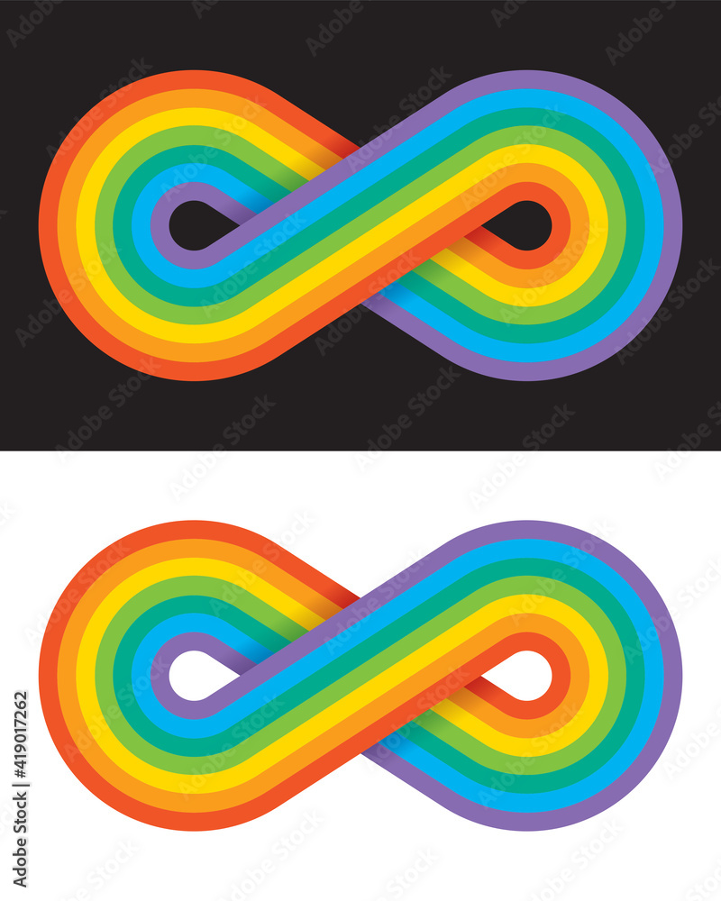 Rainbow coloured infinity symbol. Vector illustration of overlapping ...