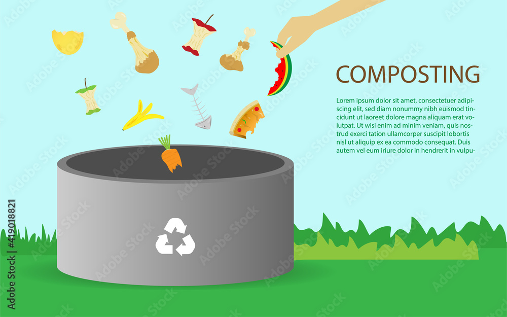 Compost illustration, compost bin with organic waste illustration for ...