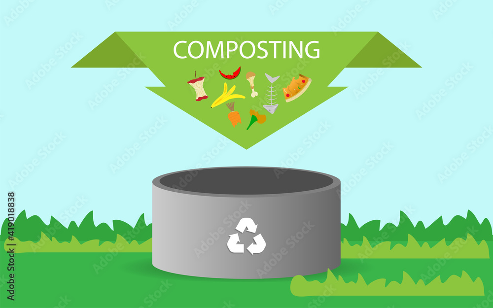 Compost illustration, compost bin with organic waste illustration for ...