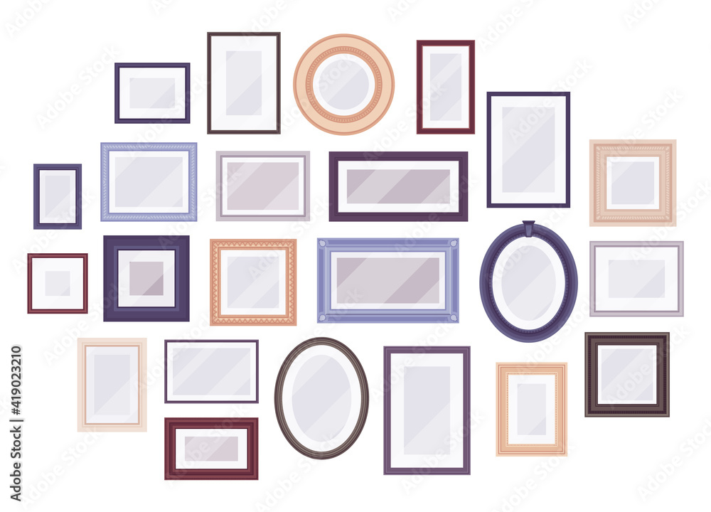 Picture, photo round, oval, square frames for home, office wall. Bright ...