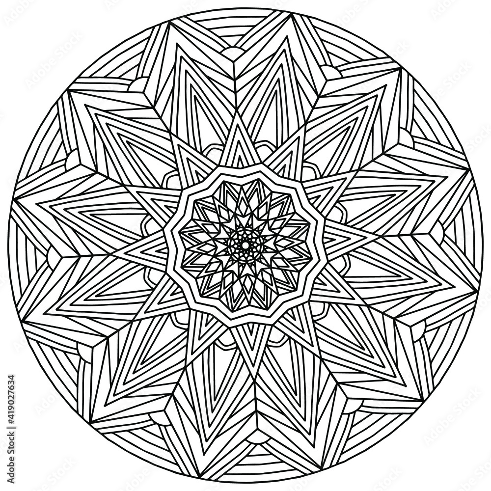 linal abstract ornaments forming a mandala drawn for coloring on a ...