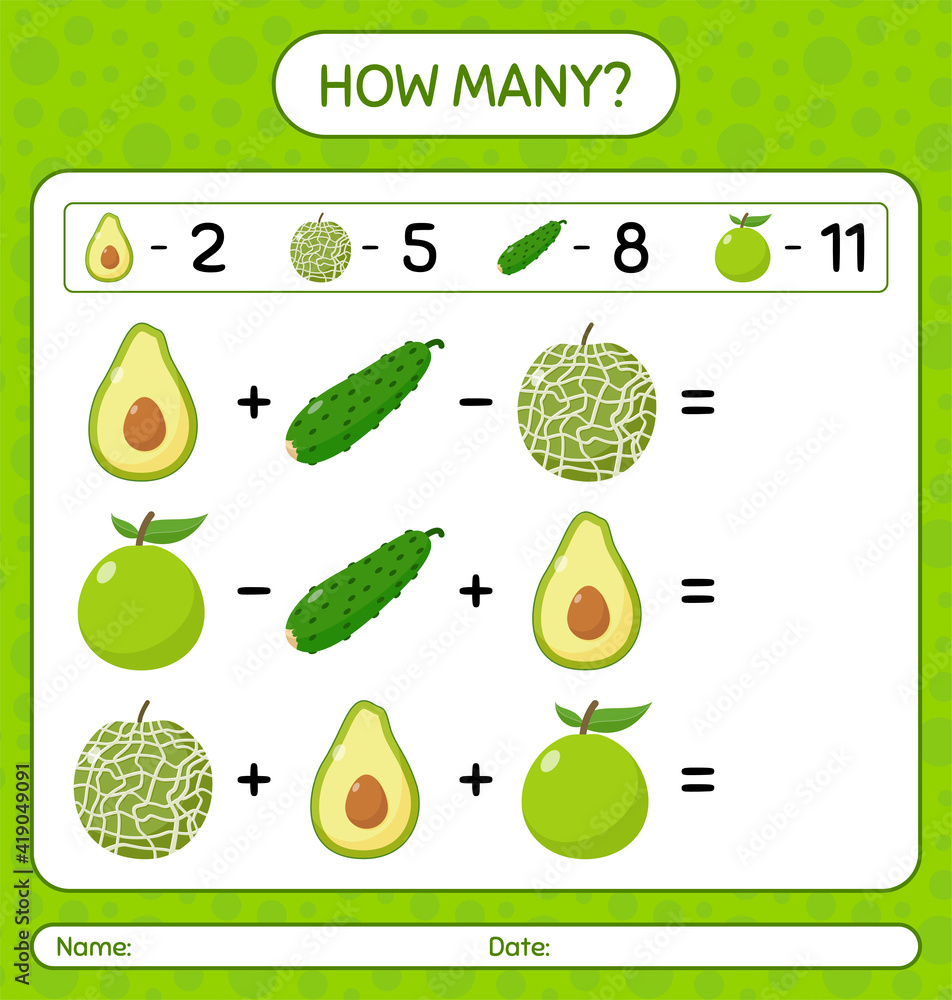 How many counting game pear, quenepa, watermelon, cucumber, avocado ...