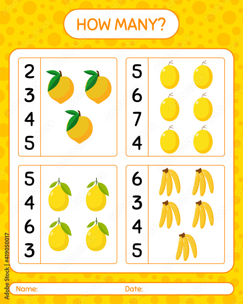 How many counting banana, eggfruit, honeydew melon. worksheet for ...