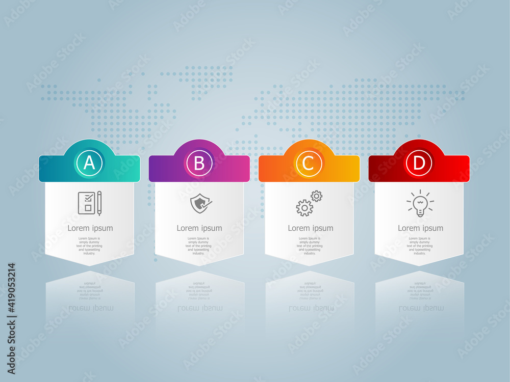abstract horizontal timeline infographics 4 steps with world map ...