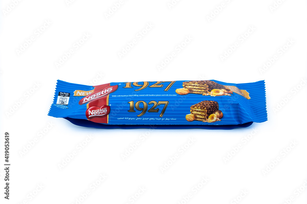 DOHA, QATAR - MARCH 8, 2021: Nestle 1927 Milk Chocolate Wafer Coated ...