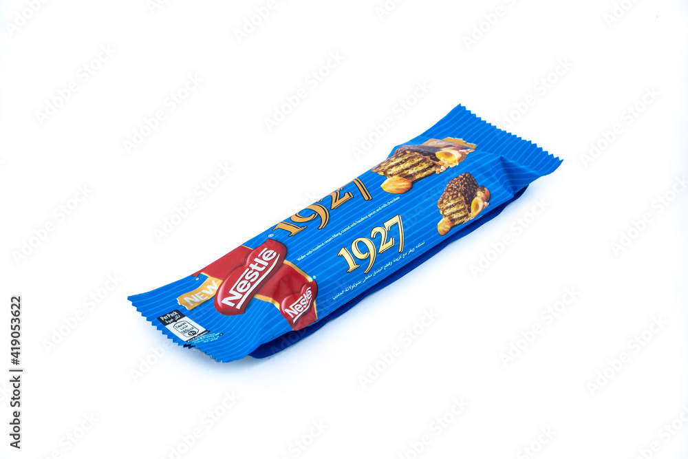 DOHA, QATAR - MARCH 8, 2021: Nestle 1927 Milk Chocolate Wafer Coated ...