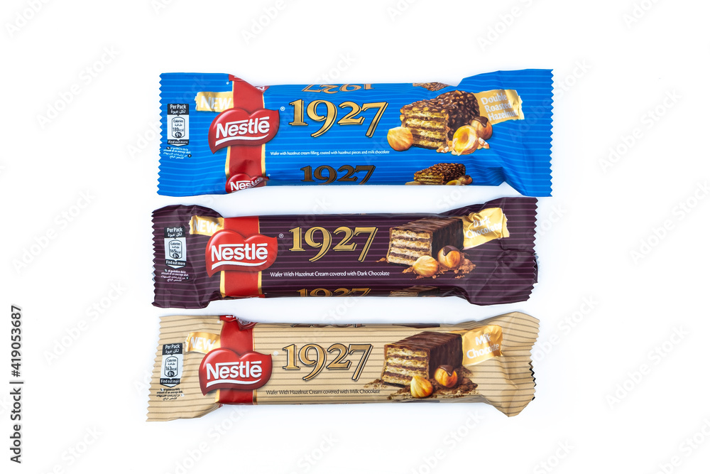 DOHA, QATAR - MARCH 8, 2021: Nestle 1927 Milk Chocolate Wafer Coated ...