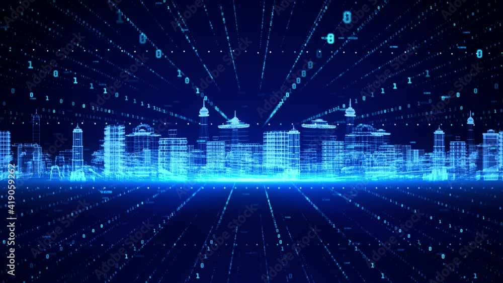 Digital smart City and cloud computing using artificial intelligence Loop Background. 5g high ...