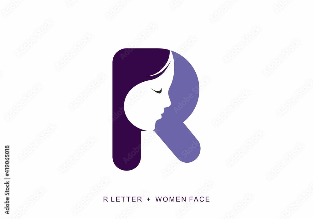 Purple color of R initial letter with women face shape Stock Vector ...