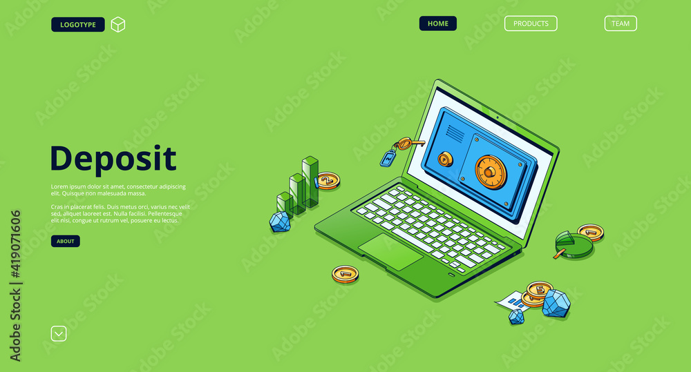Deposit banner. Concept of money safety storage, investment and bank ...