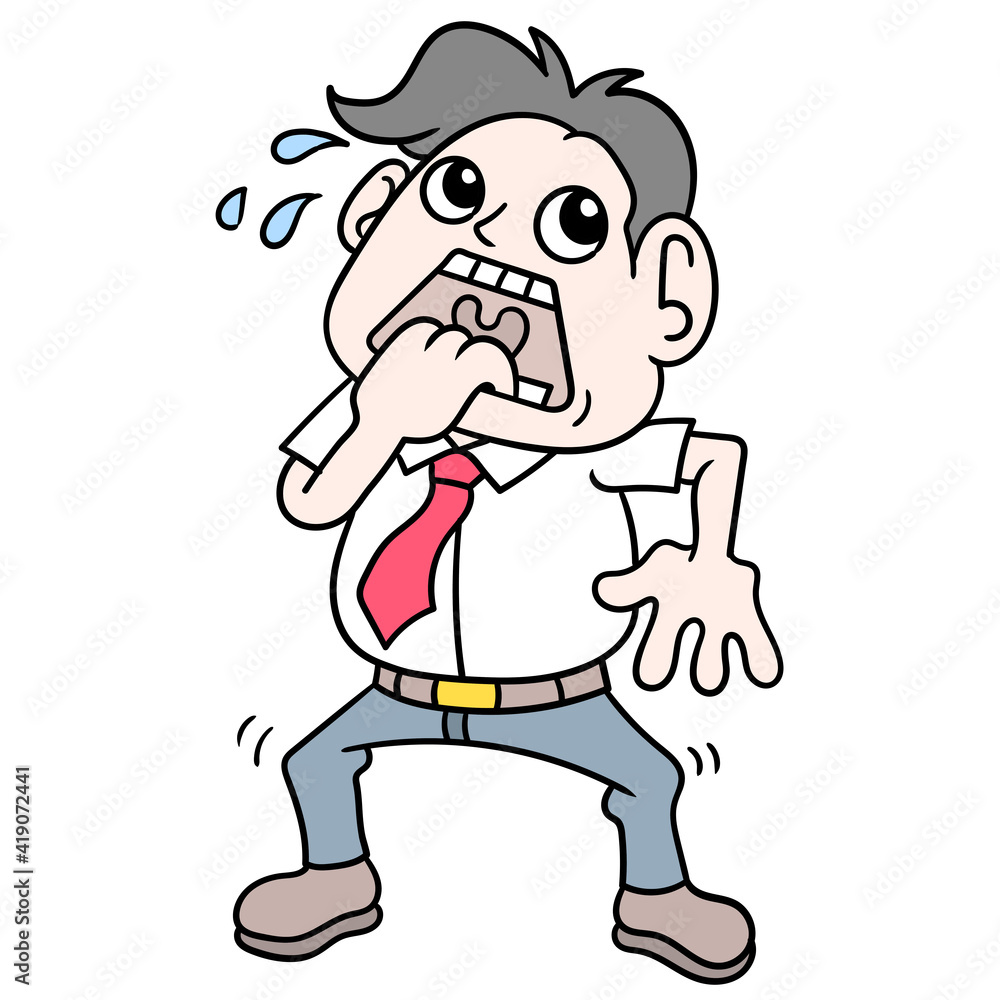 the man was shaking shivering afraid of ghosts, doodle icon image ...
