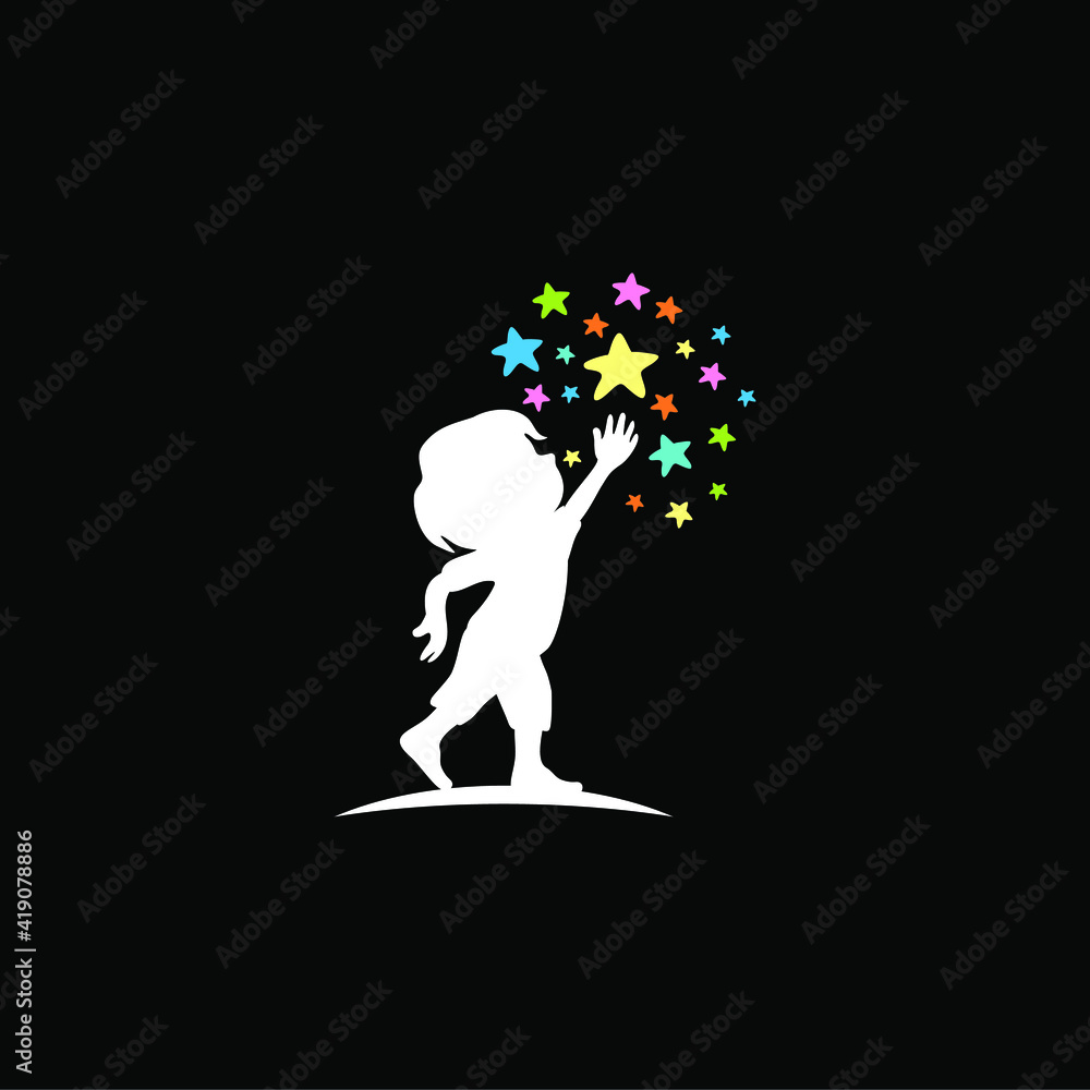 Kids Reaching Star logo vector, Children logo designs template, design ...