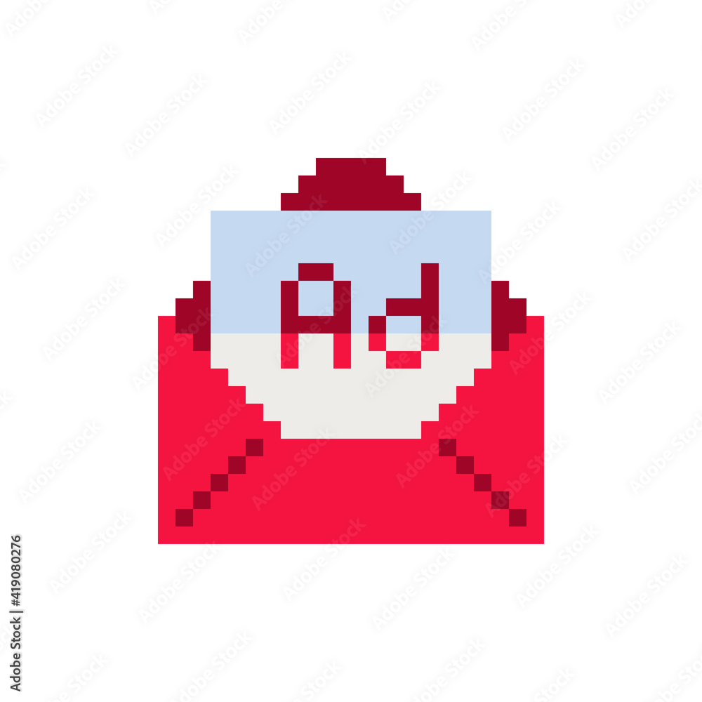 Open envelope, Ad. Web site icon. Video game sprite. Design for sticker ...