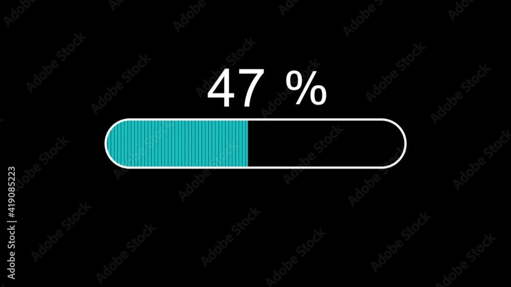 Loading progress bar computer screen animation loop isolated on black ...