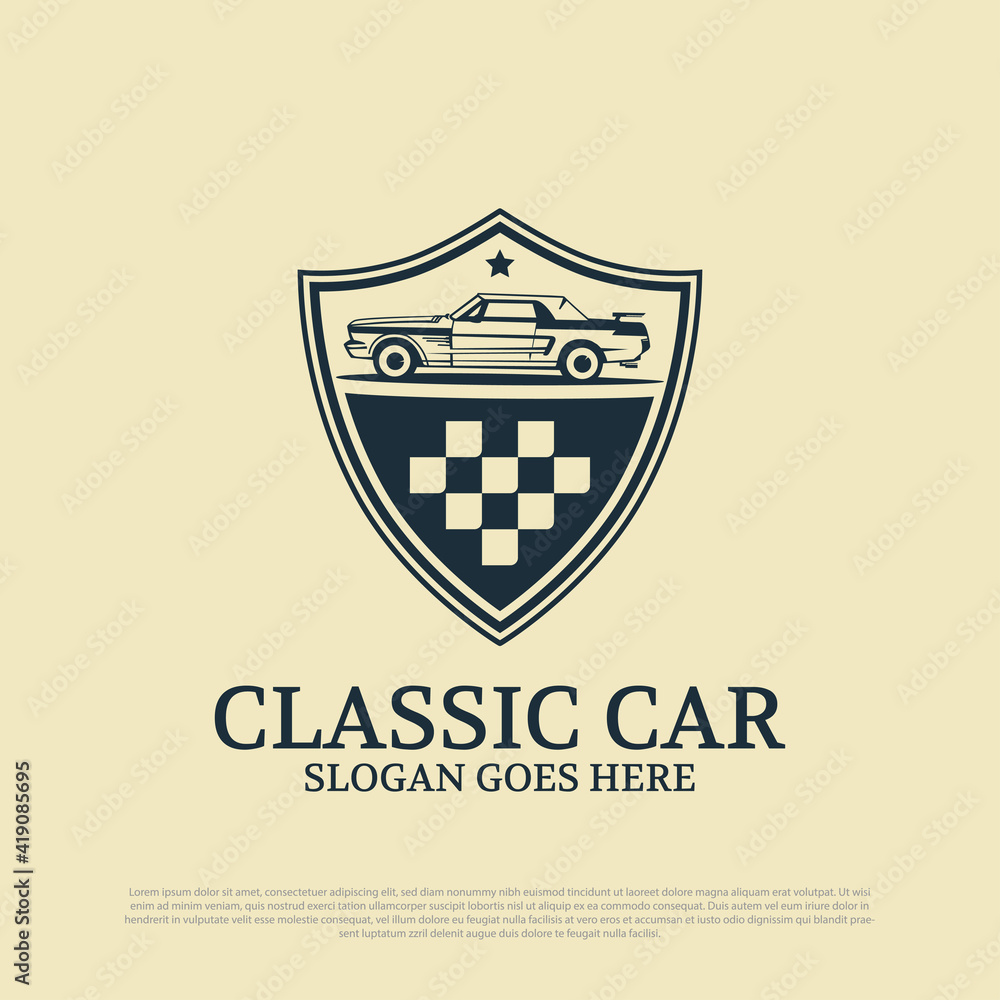 racing classic car logo design badge, service old car logo design ...