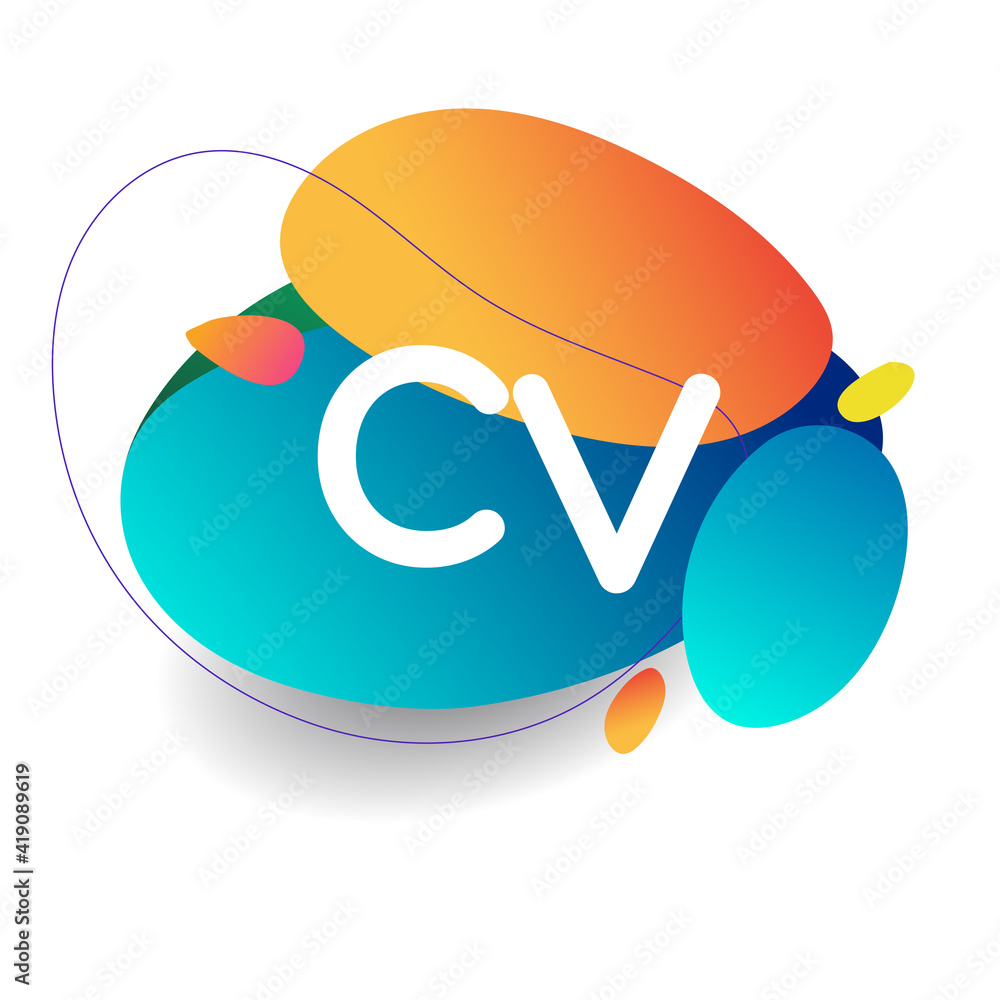 Letter CV logo with colorful splash background, letter combination logo ...
