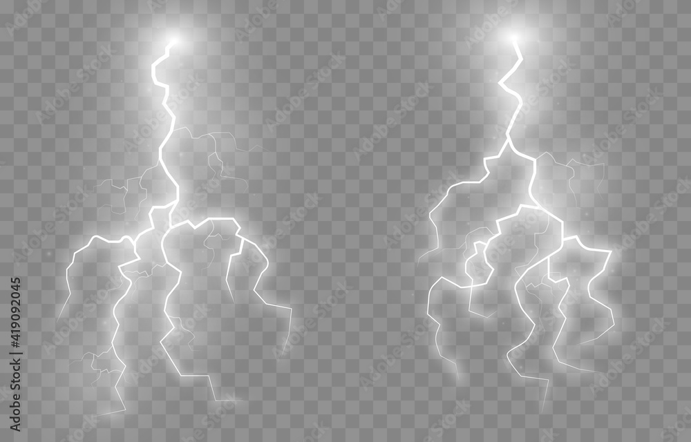 Vector lightning, lightning png set, thunderstorm, lighting. Natural ...