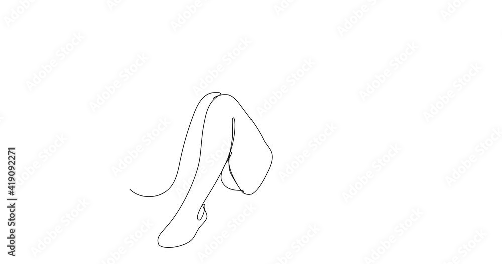 Self-drawing animation of continuous line drawing of a girl relaxing ...