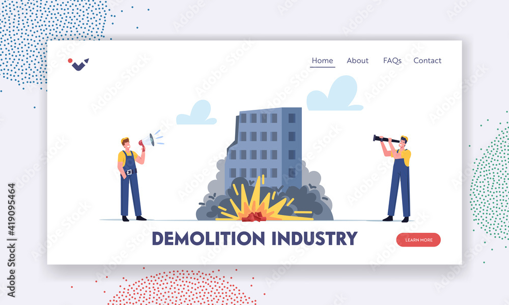 Demolition Industry Landing Page Template. Workers Characters with ...