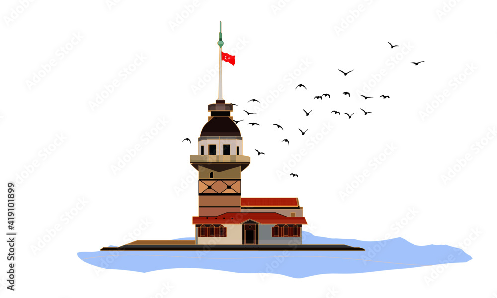 Kiz Kulesi. The Maiden's Tower. Vector illustration. Architectural icon ...