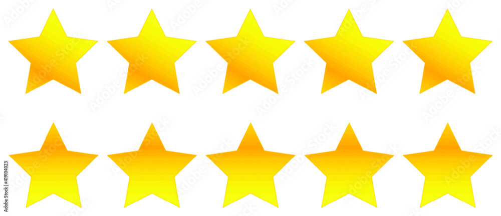Gold color stars. 5 stars rating. Top rating quality and service ...