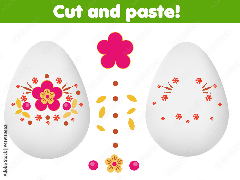 Decorate Easter egg with glue and scissors. Cut and paste children ...