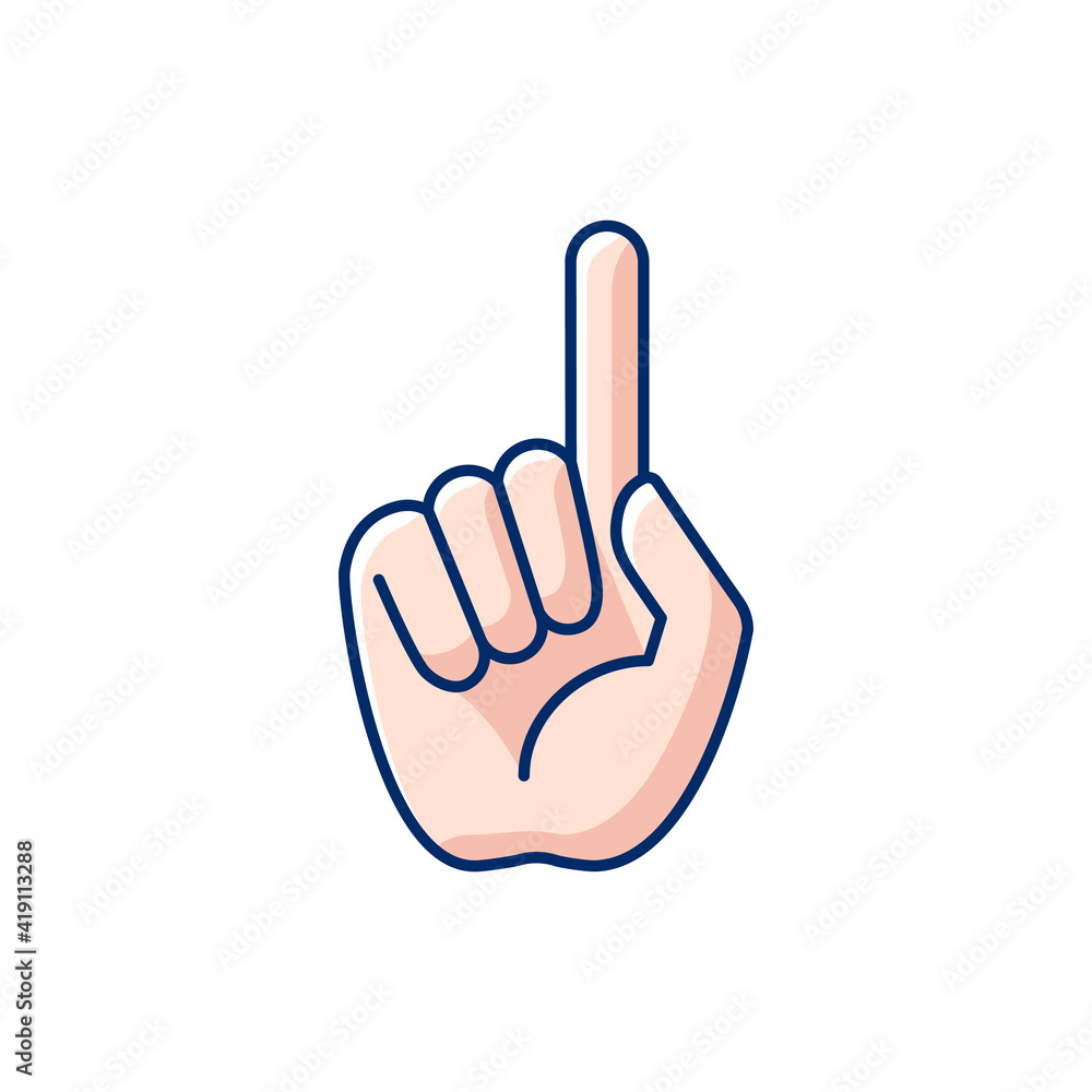 One finger pointing RGB color icon. Pointing with index finger of hand ...