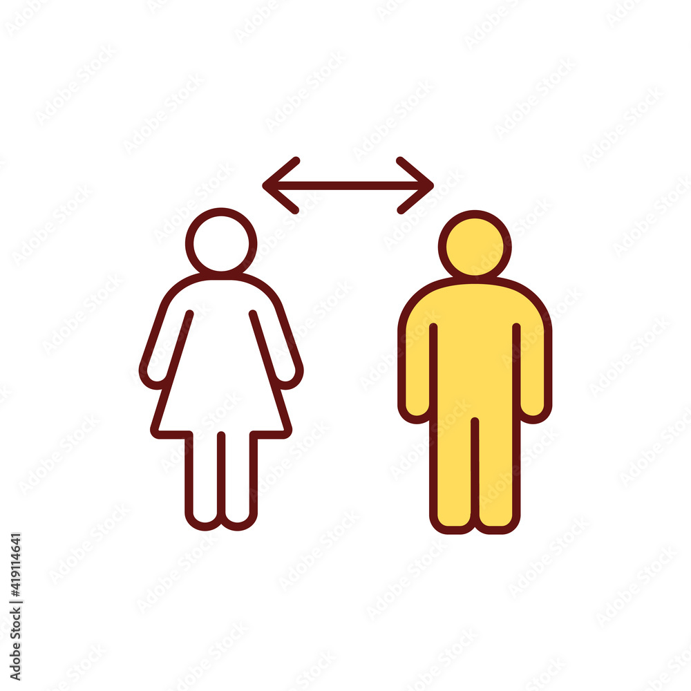 Social distancing RGB color icon. Keeping safe space between people ...