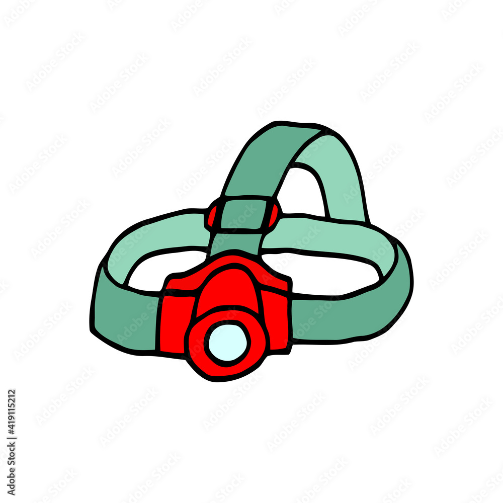 Vector drawing of a headlamp on a white background. Doodle sketch style ...