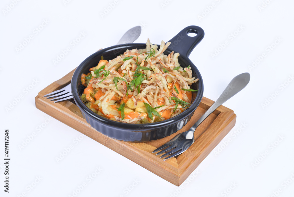 Commando Fries French fries bathed in dynamite sauce and melted cheese ...