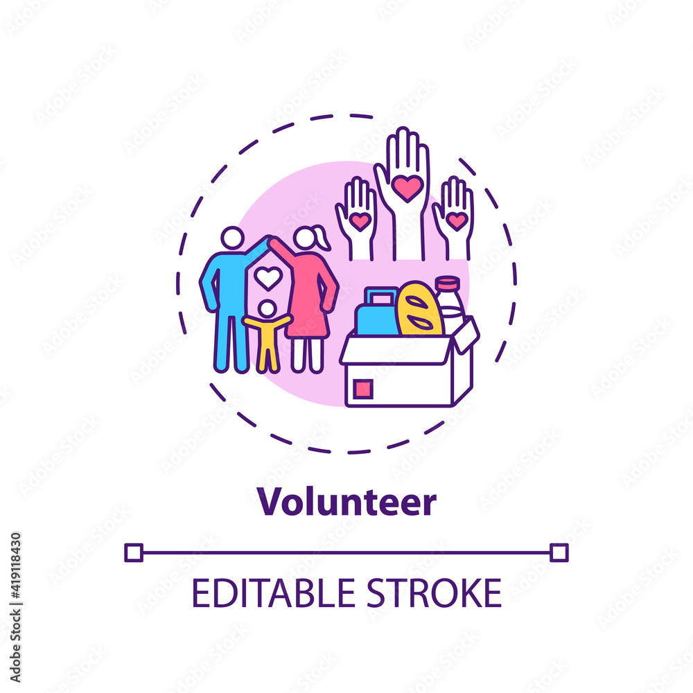 Volunteer concept icon. Family bonding tips. Random act of kindness ...