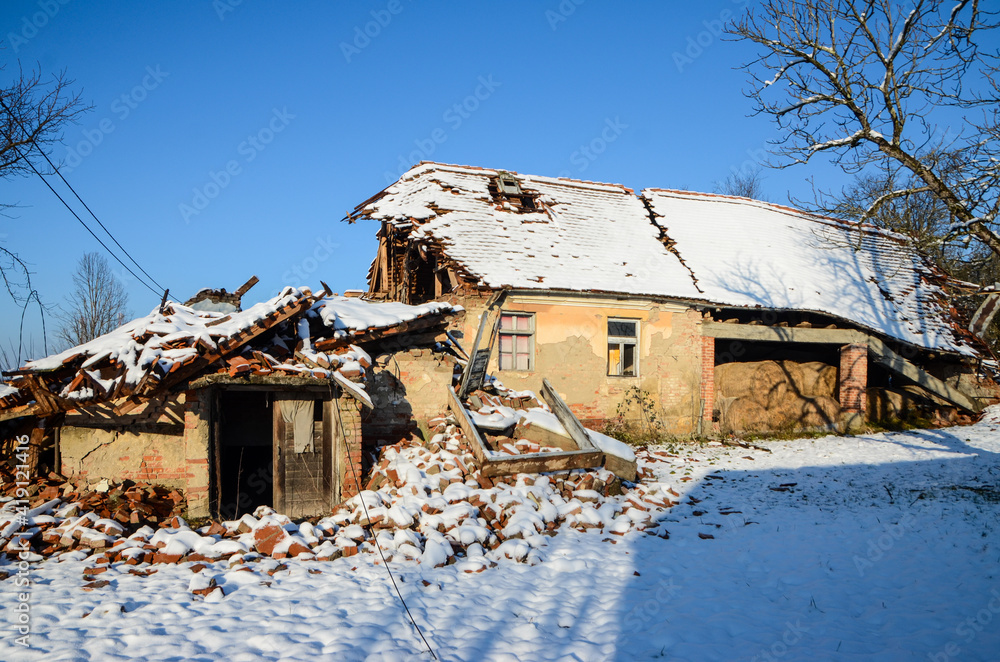 Collapsed and destroyed building ruins after devastating earthquake in ...