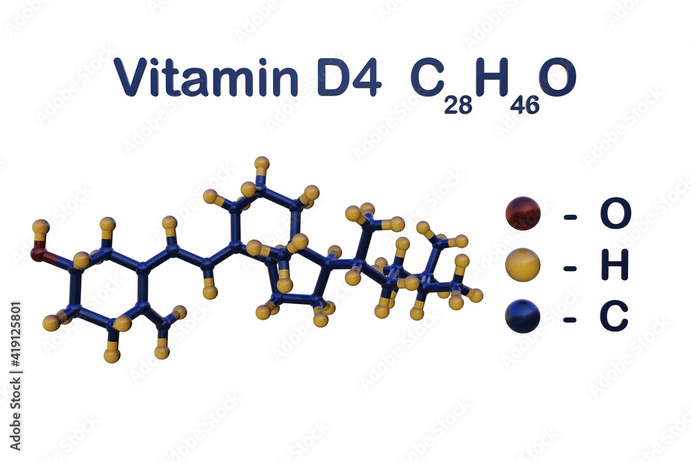 Structural chemical formula and molecular model of vitamin D4, one of ...