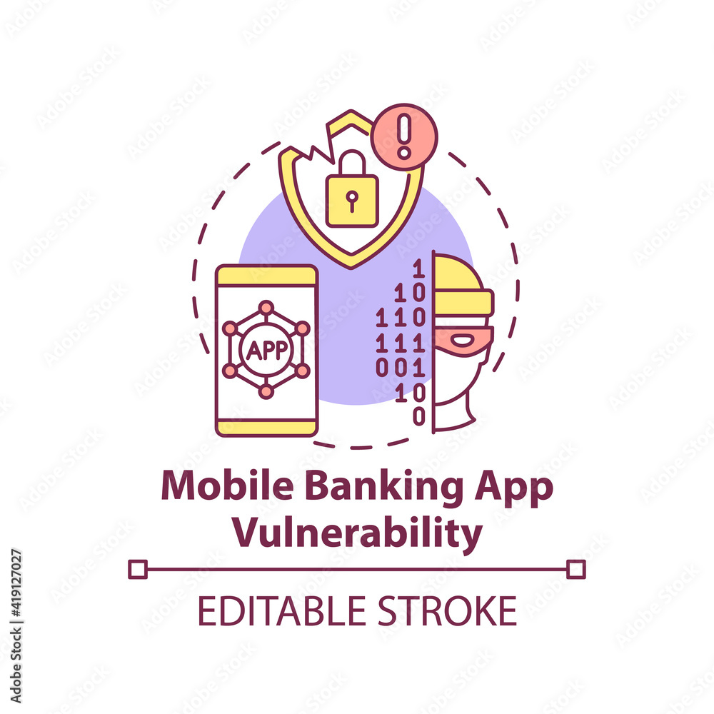 Mobile banking app vulnerability concept icon. Threats idea thin line ...