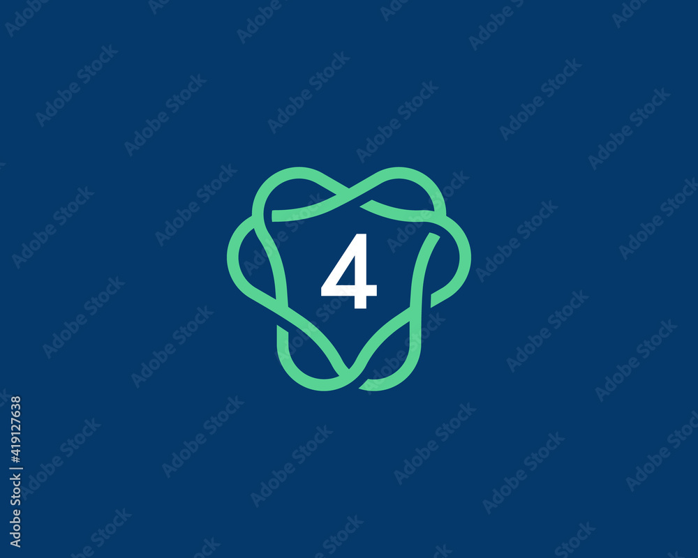 Number 4 logo icon design template. Creative linear wreath frame emblem ...