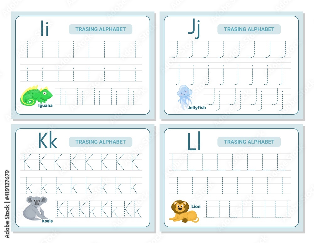 Alphabet tracing practice Letter I, J, K, L. Tracing practice worksheet ...