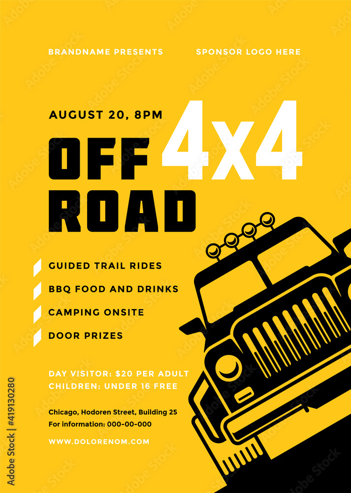 Off road truck competition poster or flyer event modern typography ...