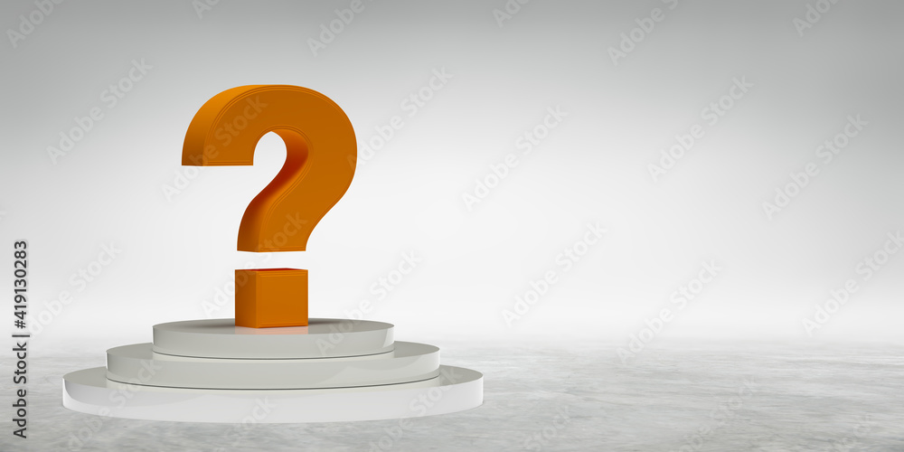 Geometric Studio Scene with round stage podium forms. Orange question ...