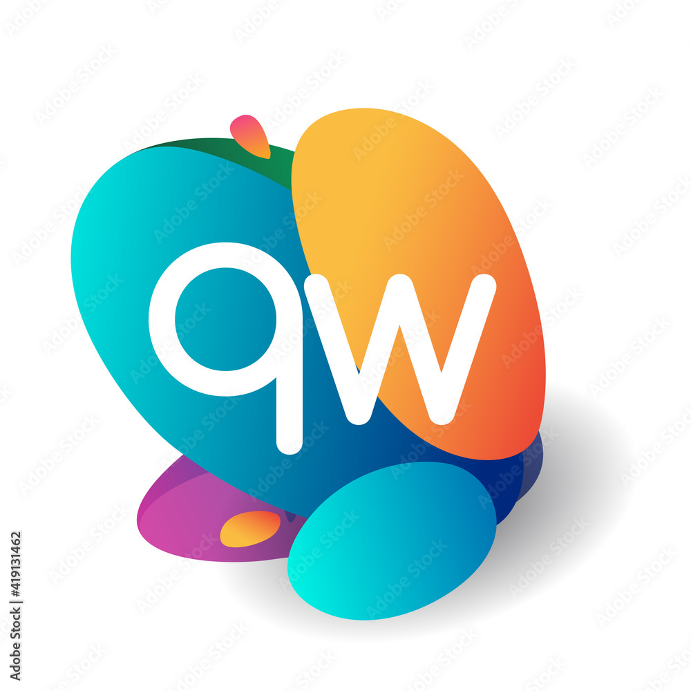 Letter QW logo with colorful splash background, letter combination logo ...